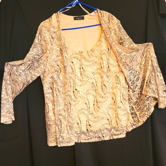 R & M Richards | Tops | Gold Sequent Blouse With Connected Jacket ...